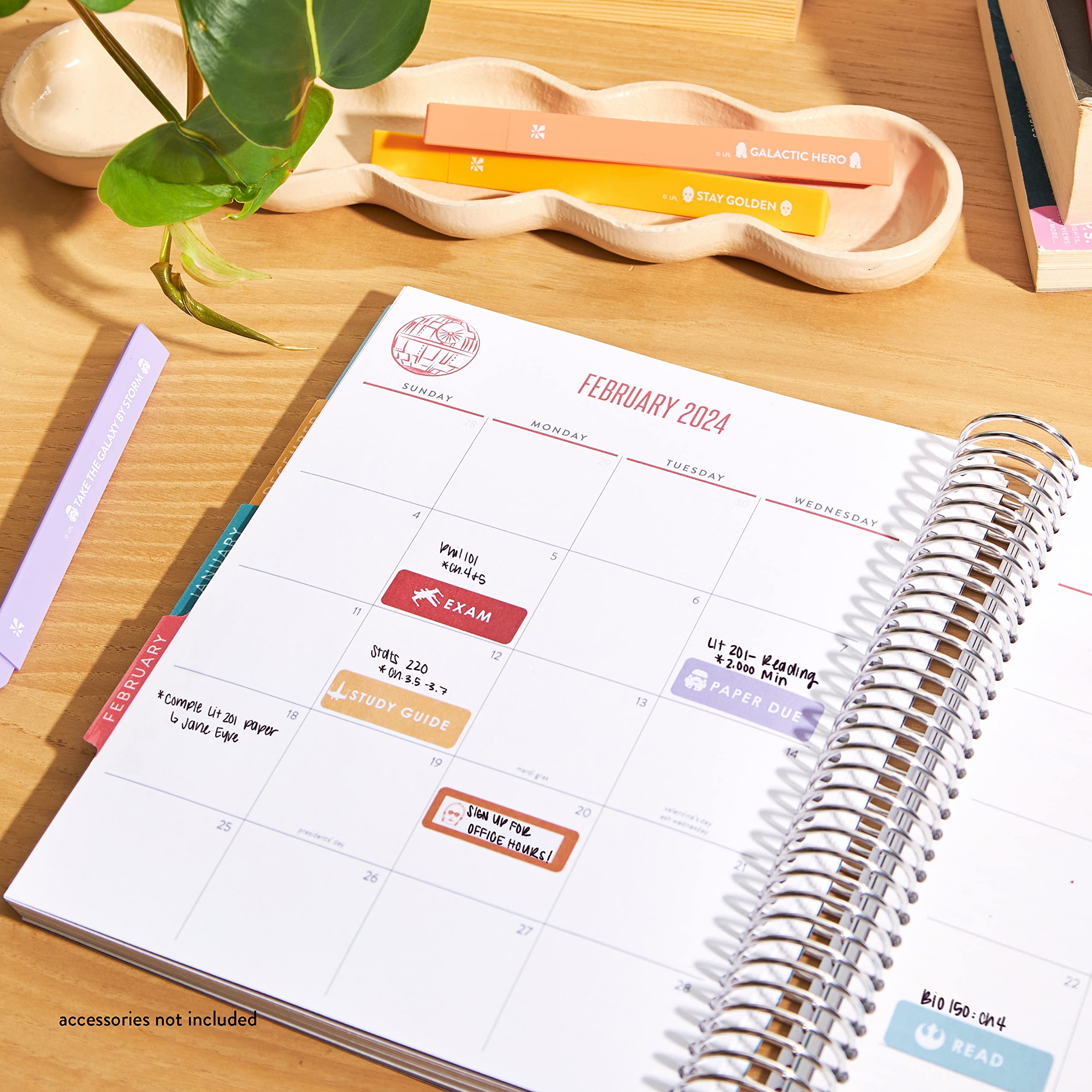 7" x 9" Academic 12 Month Planner Spiral Bound (August 2023 - July 2024) - Boba Fett Moss Vegan Leather Cover + Star Wars Theme. Pages for Class Schedule, Notes, Projects & Exams by Erin Condren