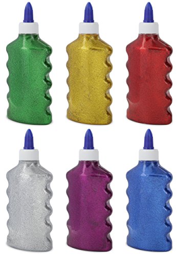 Emraw Assorted Sparkle Classic Bright Color Washable Liquid Glitter Glue in a 6.76 Oz Bottle for Arts Crafts (12 Pack)