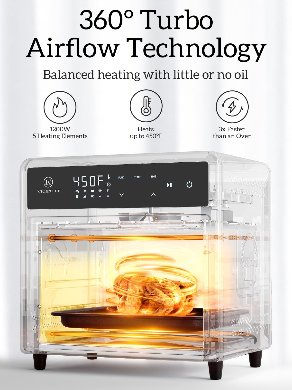 Air Fryer Toaster Oven Combo,10-in-1 12.6QT Compact Countertop Oven,9 Touch Screen Presets & 1 DIY Function,Easy Digital Controls,4 Accessories Included,Stainless Steel,Kitchen Elite