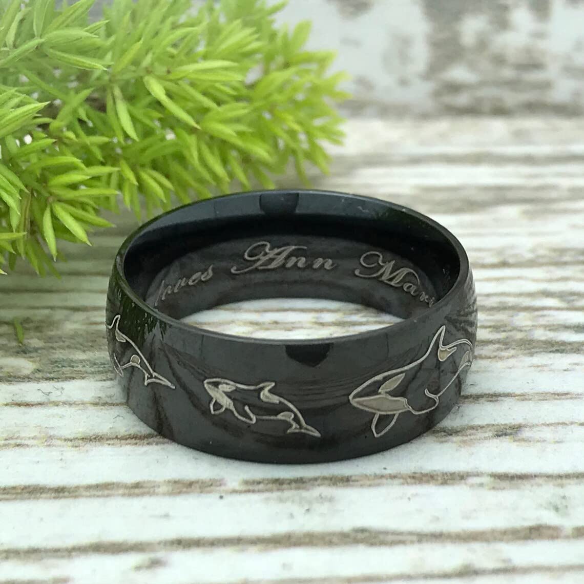 8mm Black Plated Stainless Steel Ring with Engraved Orca Killer Whale Design Sizes 5 to 15 (6)