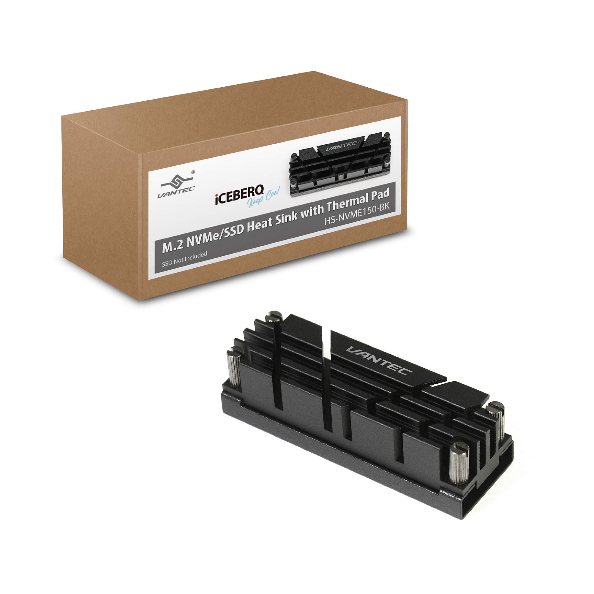 Vantec ICEBERQ M.2 NVMe/SSD Heat Sink with Thermal Pad (HS-NVME150-BK, Black)