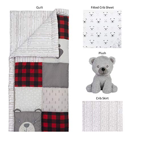 Sammy & Lou Up North 4-Piece Baby Crib Bedding Set, Includes Quilt, Fitted Crib Sheets Neutral, Crib Skirt, and Plush Toy