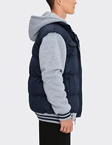 BEST SOUTH Men's Hooded Winter Coats Water Resistant Warm Thicken Insulated Full Zip Windproof Jackets with Pockets Blue Grey 4XL