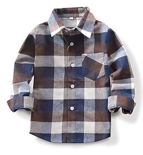 Kids Little Boys Girls Baby Red Plaid Flannel Long Sleeve Button Down Flannel Shirt Plaid Tops Girl Boy Clothes (18-24 Months, Coffee)