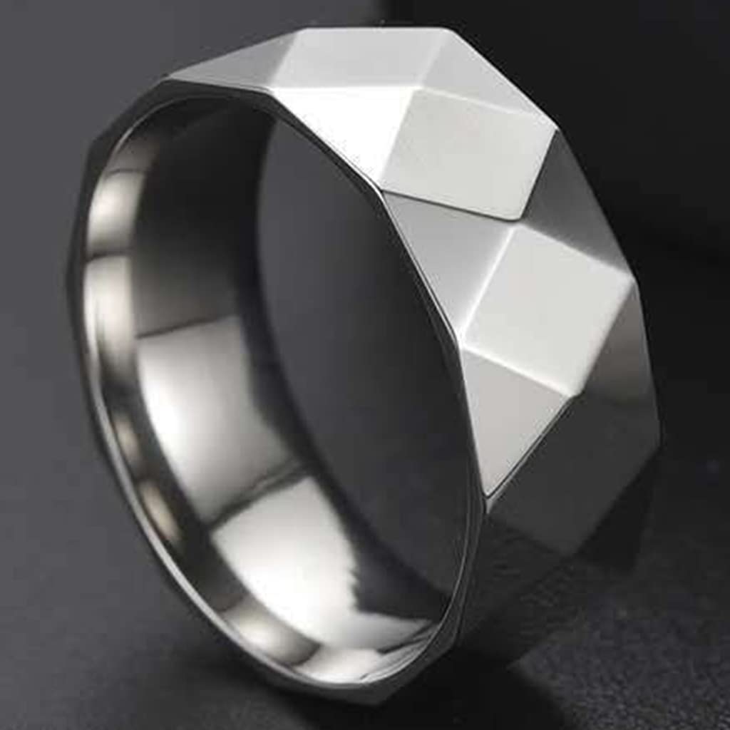 8mm High Polished Stainless Steel Faced Cut Classic Simple Plain Wedding Band Anniversary Statement Promise Ring (Silver, 10)