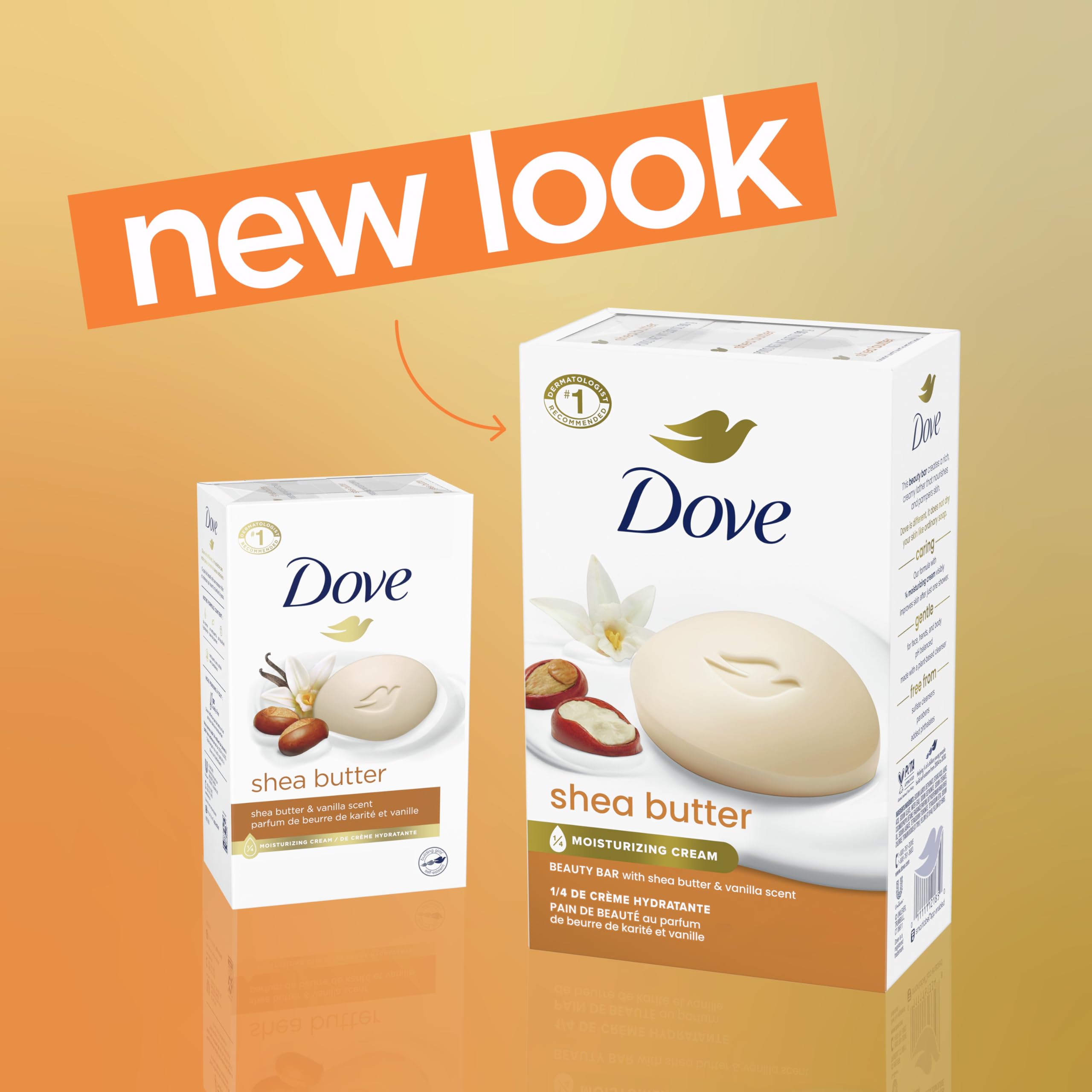 Dove Beauty Bar Soap Shea Butter 4 Count for Nourished, Radiant Skin, Enriches Skin 3.75 oz