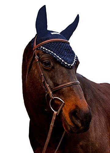 Equine Couture Fly Bonnet with Crystals - Pony Color - Navy, Size - Pony