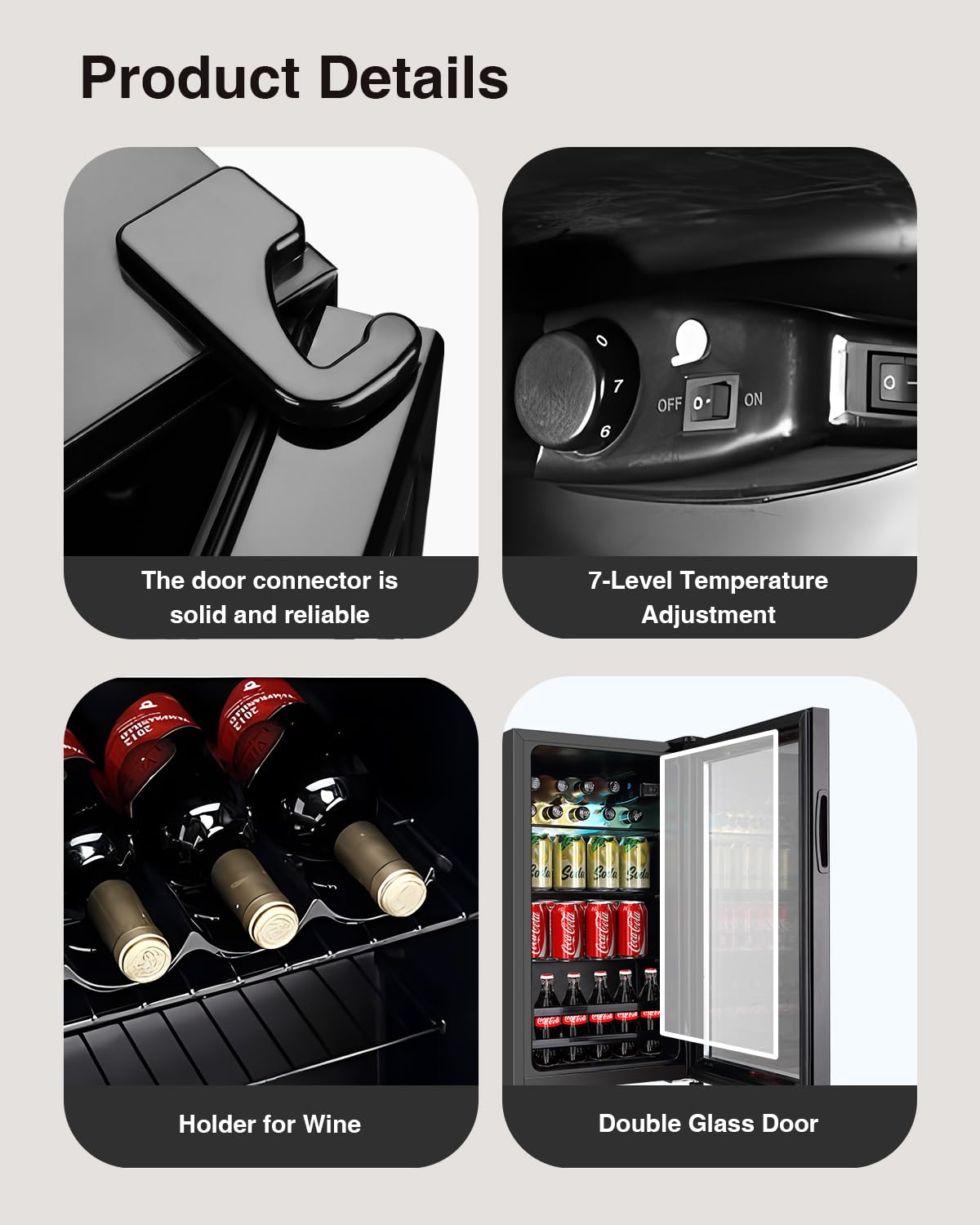 EUASOO FLB-60 Refrigerator Cooler-120 Can Freestanding Beverage Cooler with Glass Door-Small Drink Dispenser Machine for Office or Bar with Adjustable Removable Shelves, Black