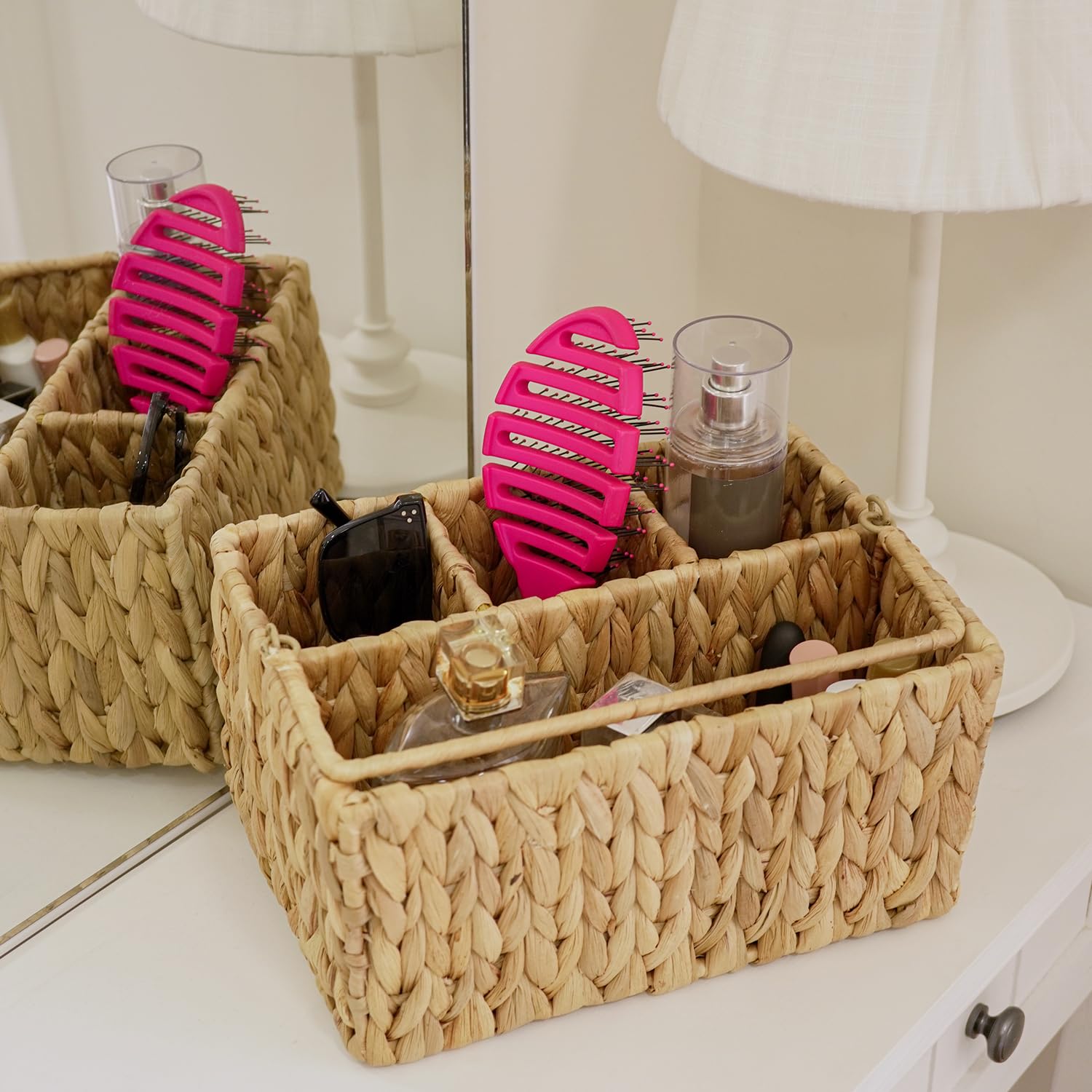 ACAHOME Wicker Silverware Caddy with Handle - Hand Woven Flatware Caddy for Countertop, Picnic - Handmade Utensil Holder Organizer for Kitchen, Office, Bathroom, Bedroom (Water Hyacinth)