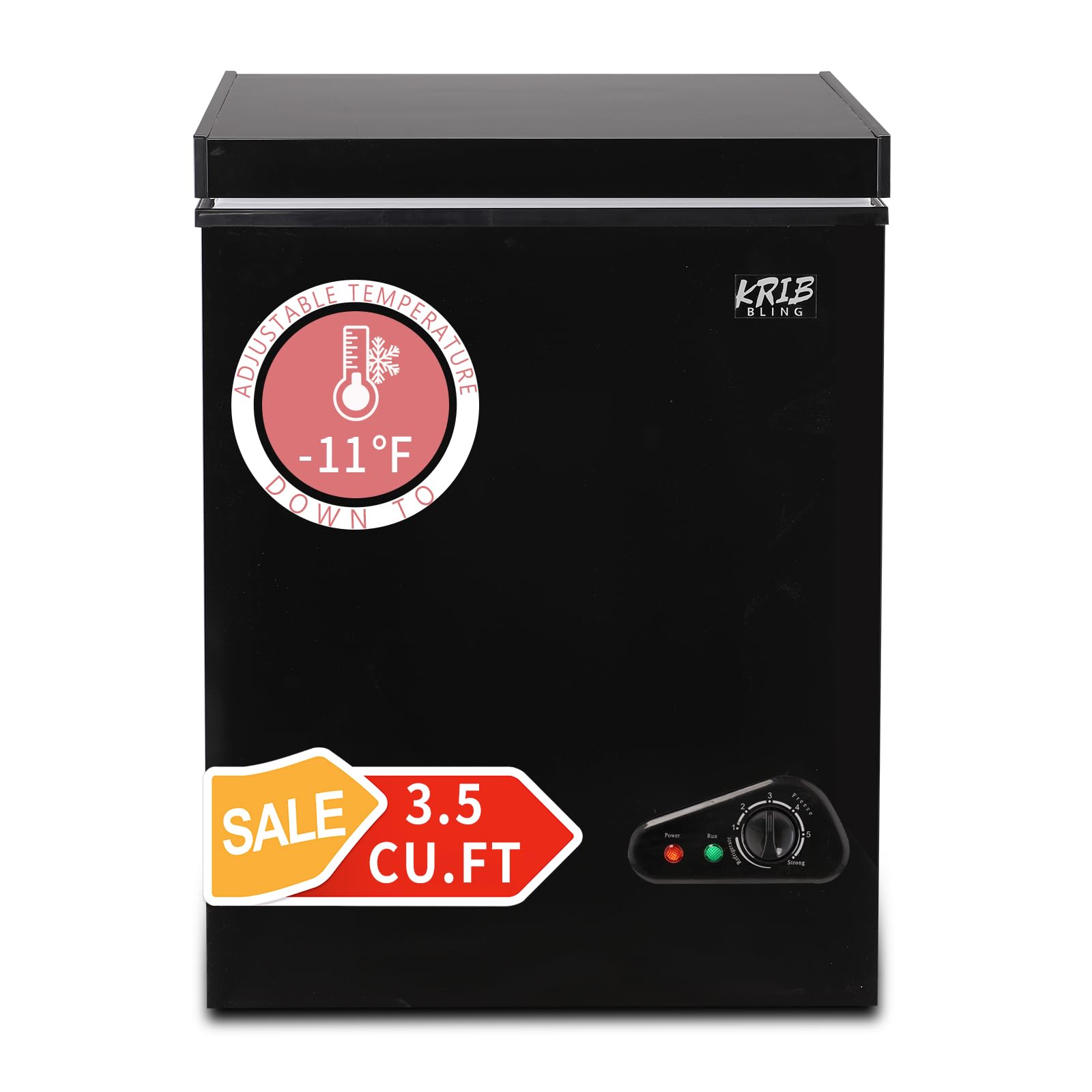 KRIB BLING Compact Chest Freezer with Removable Basket, 7.0 Cu.ft Top Door Open Freestanding Deep Freezer with 7 Gears Temperature Adjustment, Ideal for Home, Kitchen & Office, Black