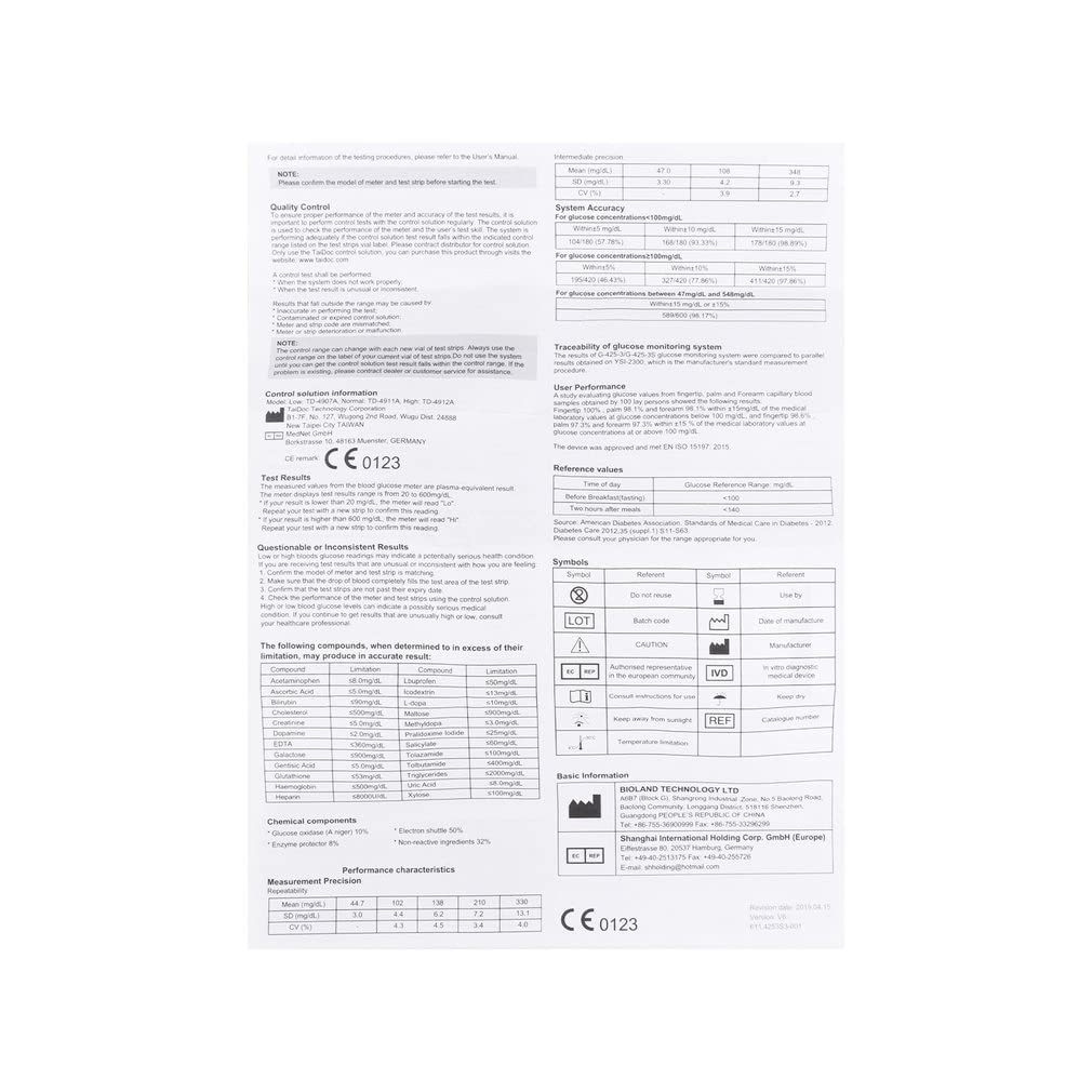 Blood Glucose Test Strips Kit,100 Test Strips and 100 Lancets for G-425-3 , Blood Test Strips