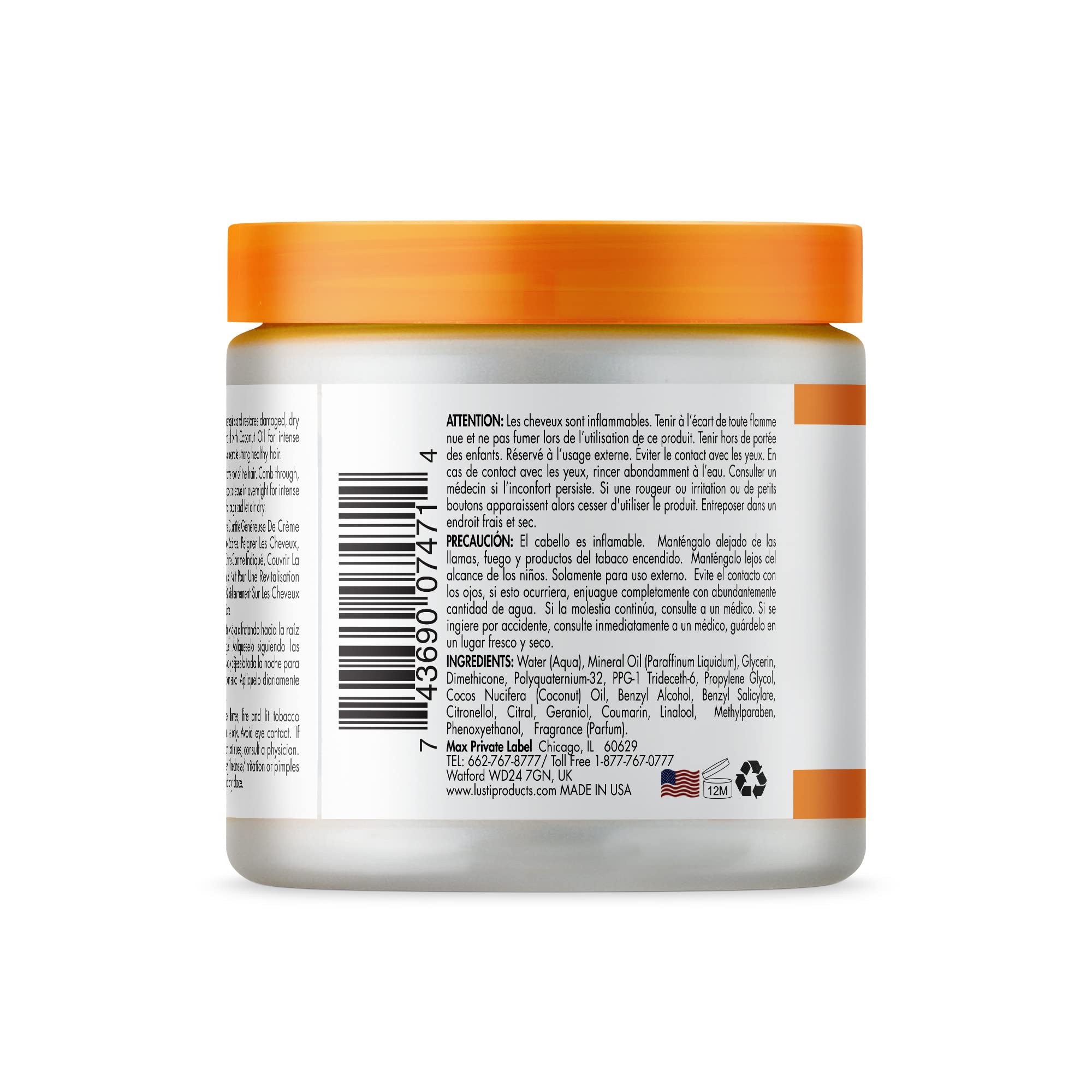 Lusti Coconut Oil Leave In Conditioning Cream, 8 fl oz - Repair and Restore - Rejuvenate Dry Brittle or Coarse Hair