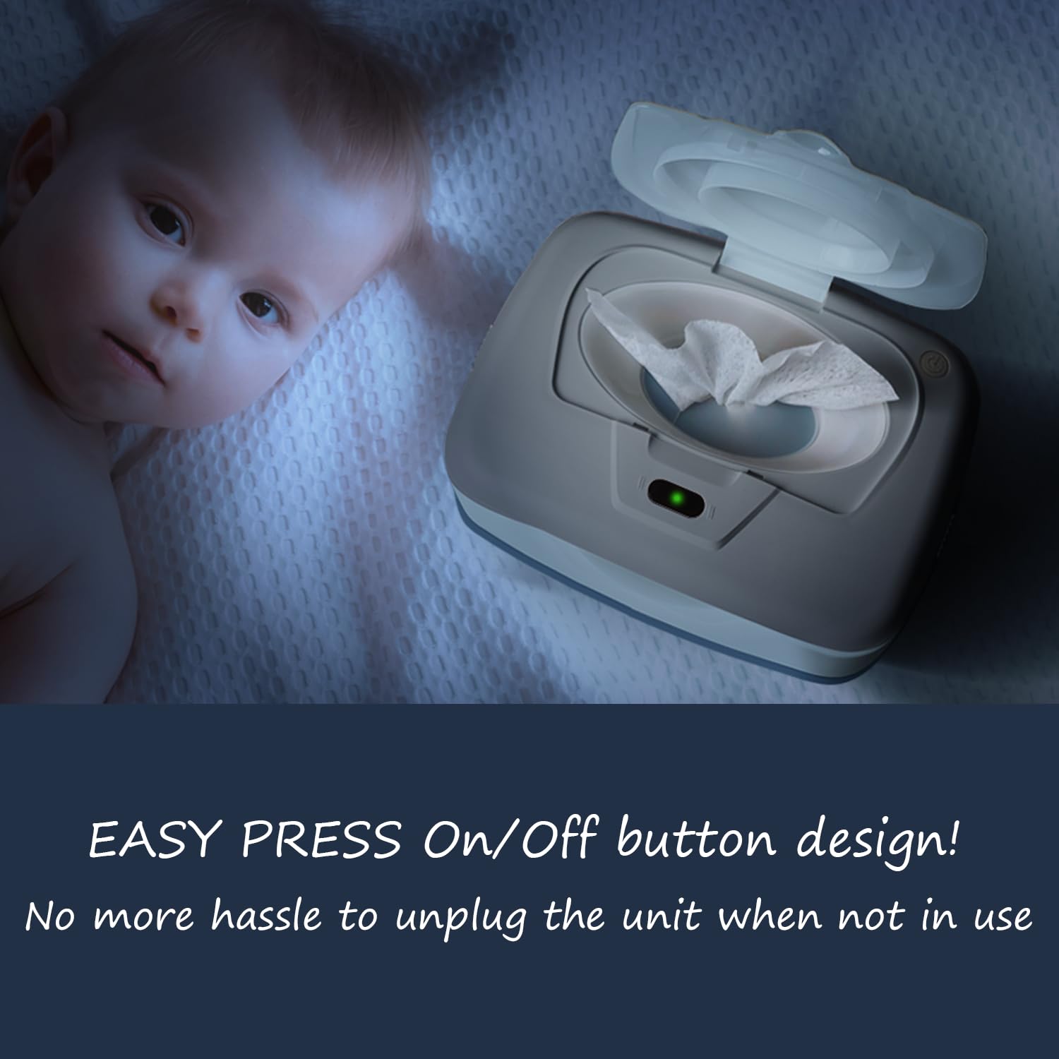 GOGO pure Baby Wet Wipe Warmer and Wet Wipe Dispenser, Holder and Case - with Easy Press On/Off Switch, Great Baby Gift (Blue/Grey) - Only At Amazon