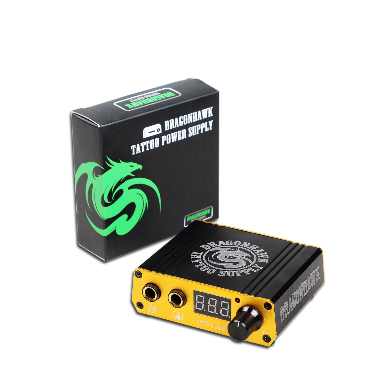 Dragonhawk Lcd Dual Tattoo Machine Gun Power Supply Foot Pedal Clip Cord P077 (Golden)
