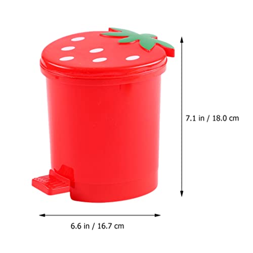 DOITOOL Mini Heart Desktop Trash Can: Push Type Strawberry Wastebasket Small Paper Tabletop Garbage Bin with Swing Lid Countertop Trash Container for Office Home Red