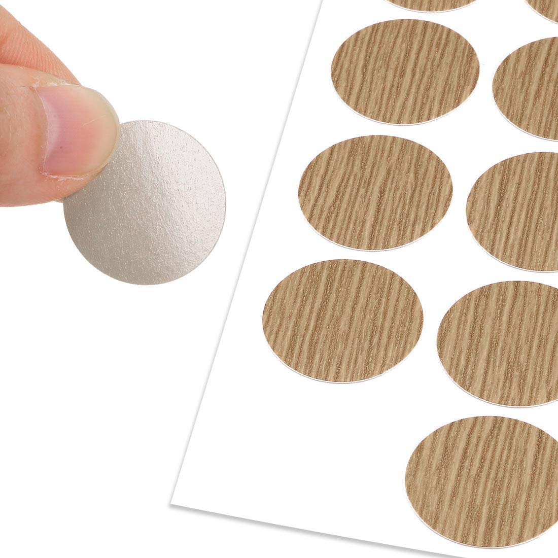 uxcell Screw Hole Covers Stickers Textured Plastic Self Adhesive Stickers for Wood Furniture Cabinet Shelve Plate 21mm Dia 54pcs in 1Sheet Maple, PC-275