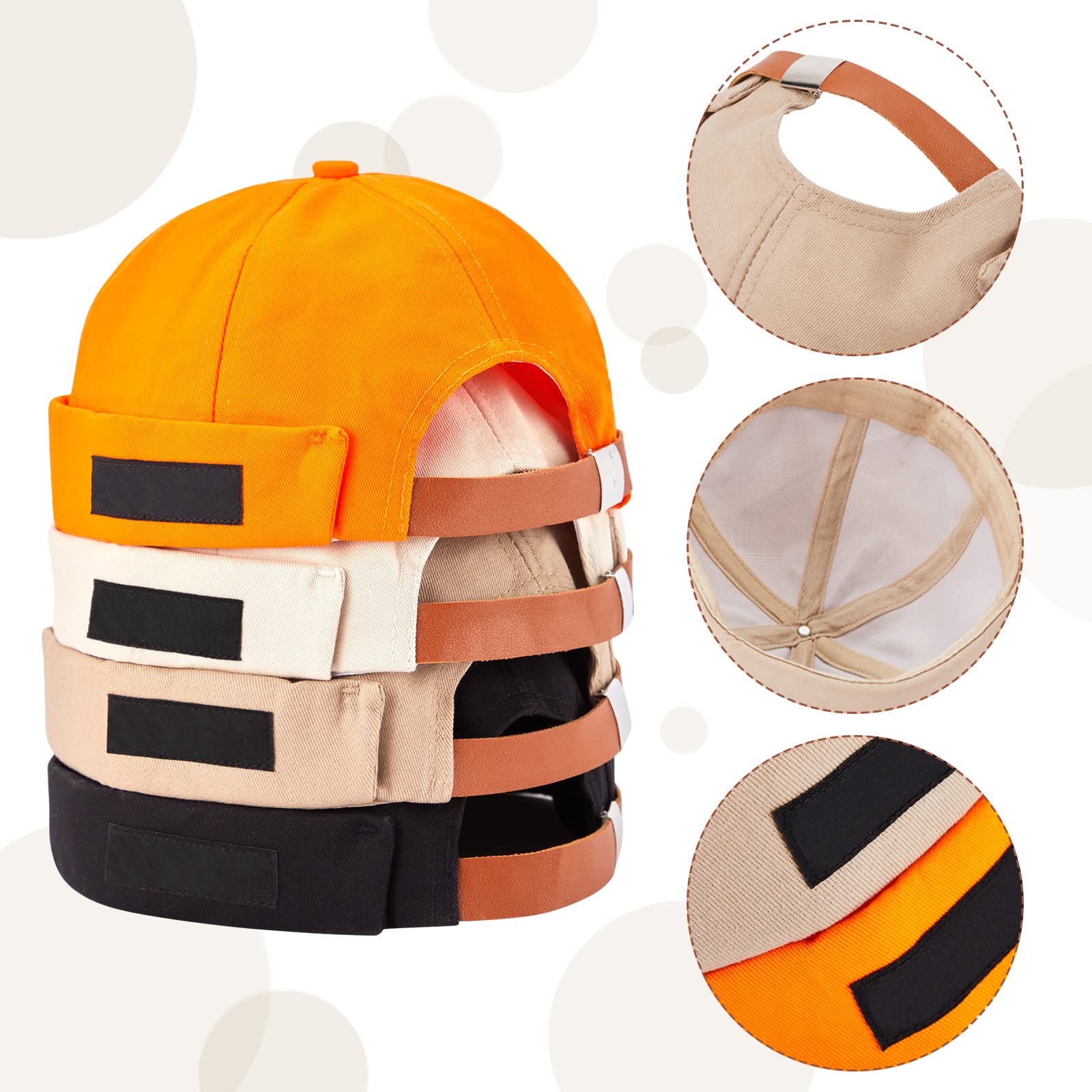 4 Pieces Brimless Hat Retro Skullcap Rolled Cuff Summer Beanie Docker Cap Watch Cap Bald Cap Visor-Less Sailor Hat Fishing Hats with Adjustable Design for Women Men