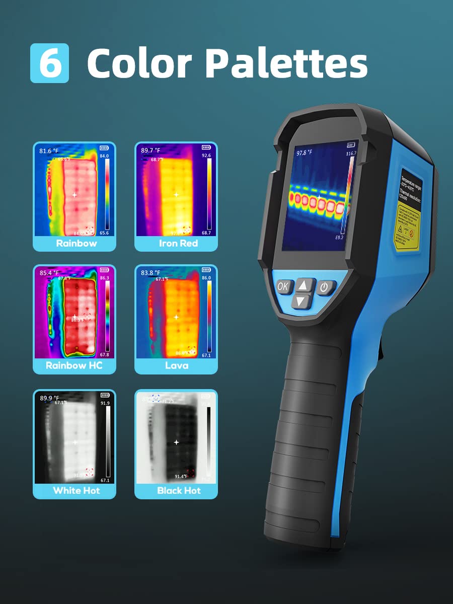 ACEGMET TR120E Thermal Imaging Camera, 120 x 90 IR Resolution Handheld Thermal Camera 10800 Pixels, 25 Hz Refresh Rate Thermal Imager with Laser Pointer, 2.4" LCD Screen, IP54, -4°F~752°F Range