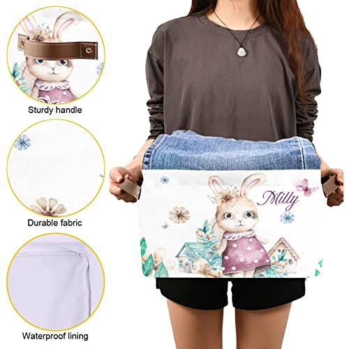 Cute Bunny Rabbit Personalized Storage Basket ,Custom Storage Bins Cubes Organizer with Handle for Bedroom Wardrobe,Nursery,Basket 1 Pack