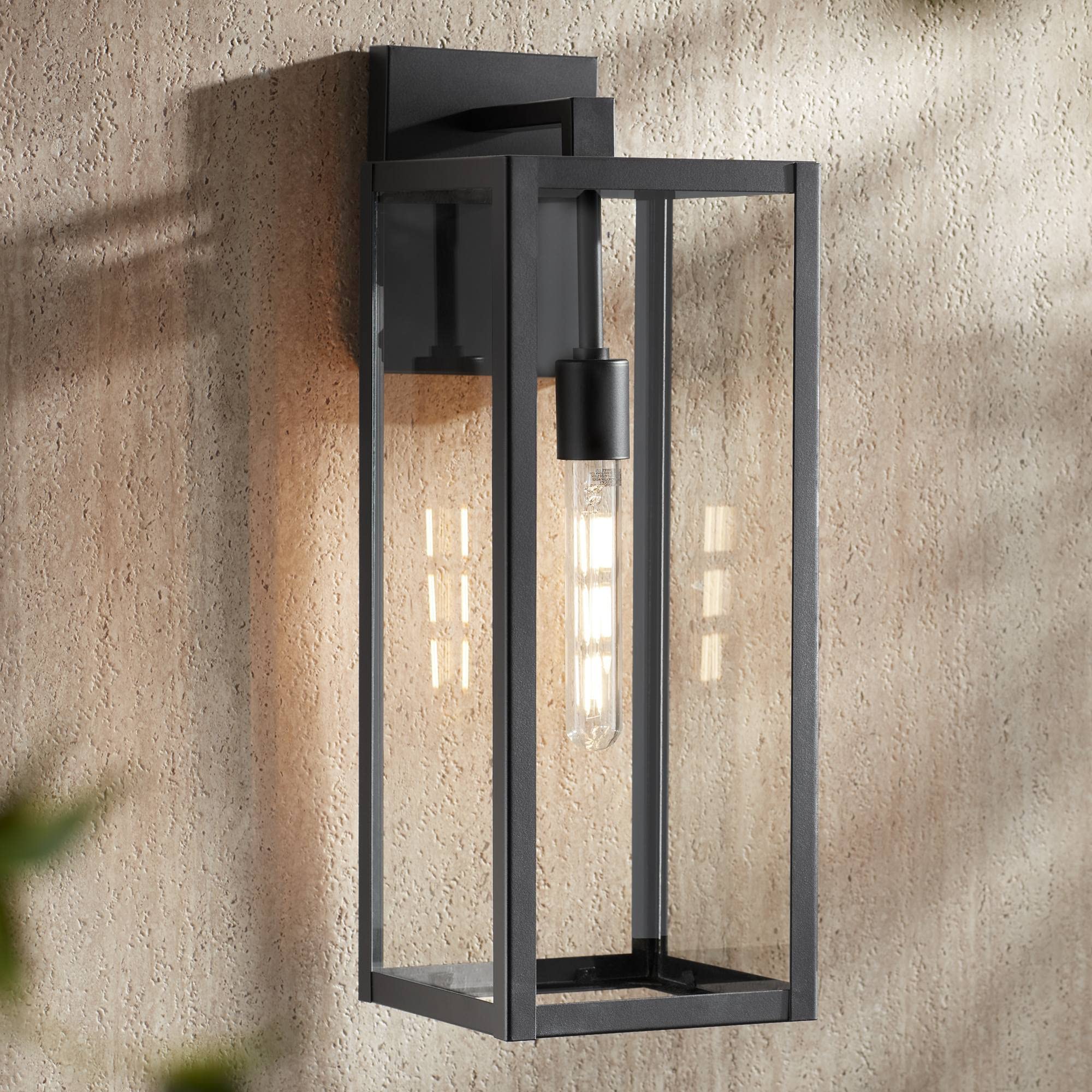 John Timberland Titan Modern Industrial Outdoor Wall Light Fixture Mystic Black Metal 20" Clear Glass Damp Rated for Exterior House Porch Patio Outside Deck Garage Yard Front Door Garden Home