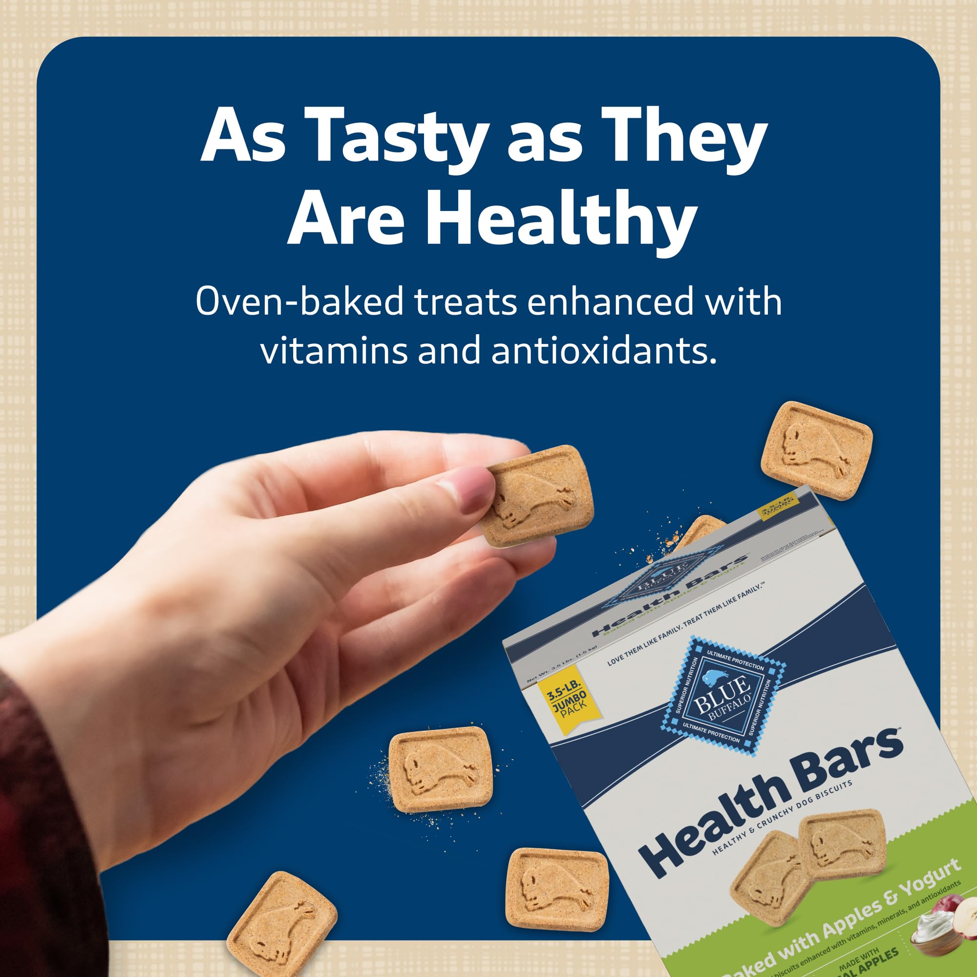 Blue Buffalo Mini Health Bars Crunchy Dog Biscuits, Oven-Baked With Natural Ingredients, Apples & Yogurt, 2-lb Box