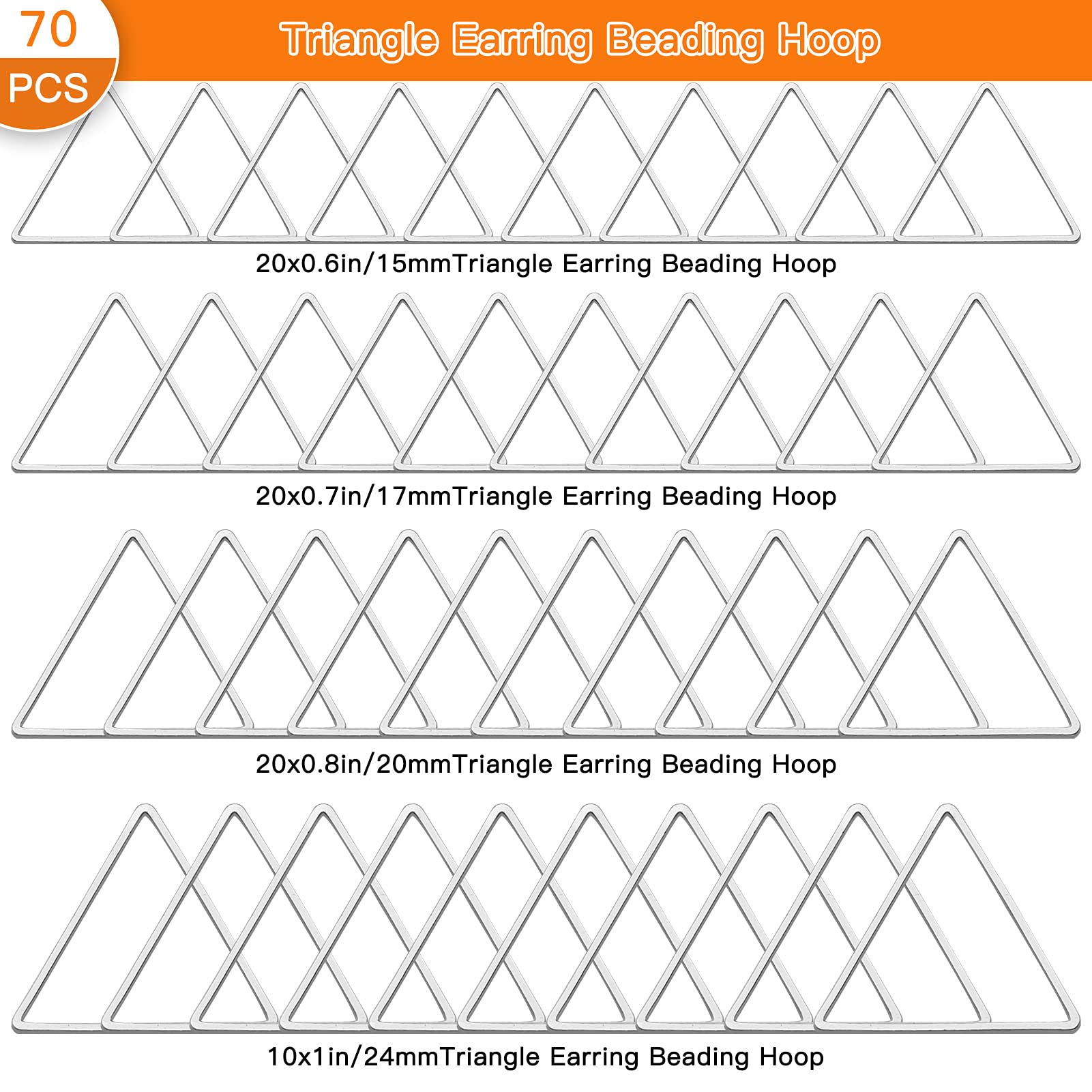 70Pcs Triangle Earring Beading Hoop,4Sizes Silver Earring Bead Connector Links Open Bezels Linking Rings Earrings Pendant for DIY Jewelry Making Finding,Earring Necklace,Crafts Supplies