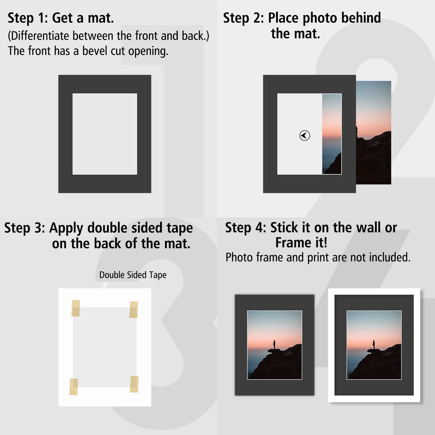 Golden State Art, Pack of 20 11x14 BLACK Picture Mats with White Core Bevel Cut for 8x10 Pictures