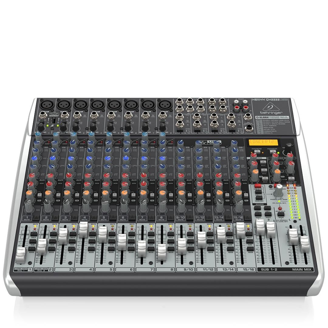 Behringer Xenyx QX2222USB Premium 22-Input 2/2-Bus Mixer with Xenyx Mic Preamps and Compressors, KLARK TEKNIK Multi-FX Processor, Wireless Option