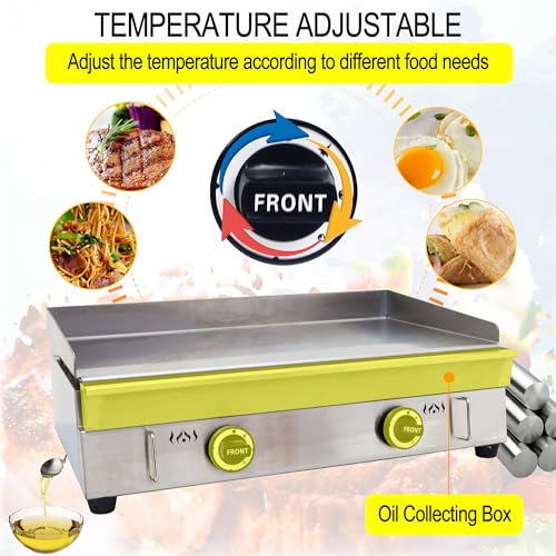TECHTONGDA LPG Gas Countertop Flat Top Griddle Commercial Stainless Steel Griddle Grill Hot Plate BBQ Teppanyaki Grill with Adjustable Temperature Control for Restaurant Kitchen 2800Pa 28.94x16.14 in