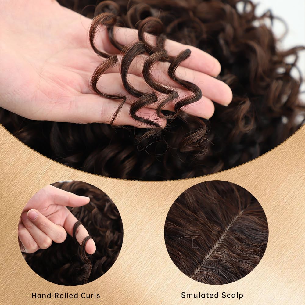 XIUFAXIRUSI XIUFAXIRUSI Short Curly Afro Wigs for Black Women Mixed Brown Kinky Curly Bob Wig with Side Bangs African American Synthetic Full Hair Wig