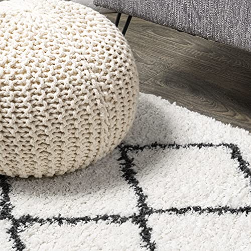 JONATHAN Y MOH410A-4 Cami Moroccan Style Diamond Shag Indoor Area-Rug Bohemian Contemporary Geometric Easy-Cleaning Bedroom Kitchen Living Room Non Shedding, 4 X 6, White/Black