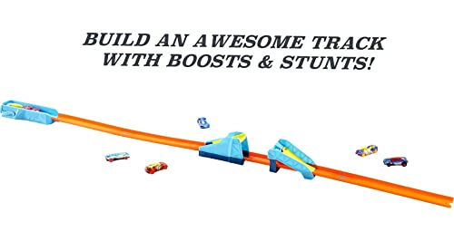 Hot Wheels HW Celebration Box Complete Starter Set with 6 1:64 Scale Cars, Track, Connectors, 4-Speed Launcher, Ramps, Activity Page & Stickers, Gift for Kids 4 Years Old & Up