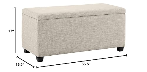 Amazon Basics Upholstered Storage Rectangular Ottoman and Entryway Bench, Beige, 35.5"W x 16.5"D x 17"H