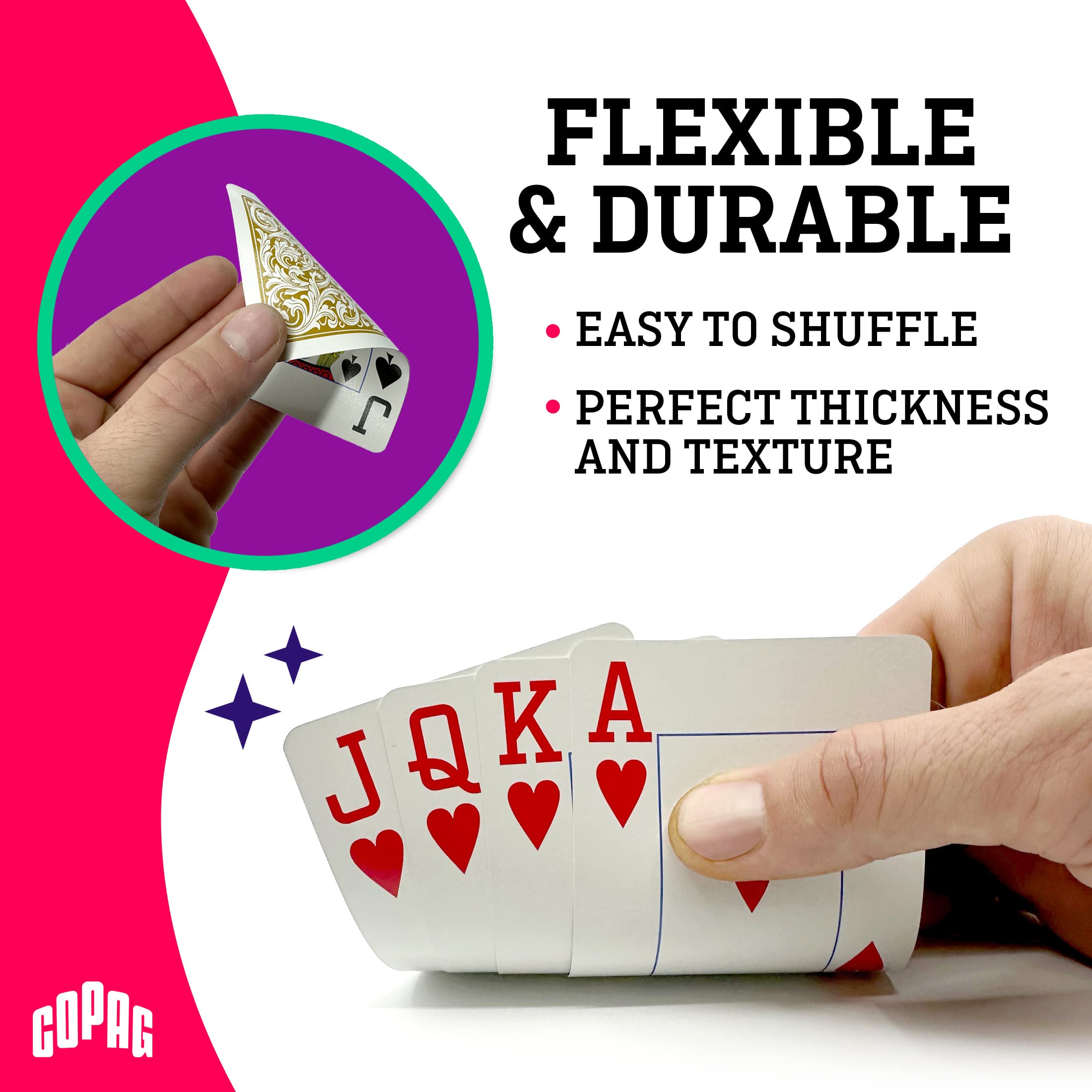 Copag *4-Color Faces* Legacy Design 100% Plastic Playing Cards, Poker Size (Standard) Jumbo Index Red/Blue Double Deck Set