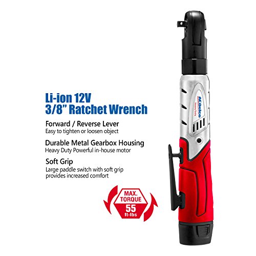 ACDelco ARW1201 G12 Series 12V Cordless Li-ion 3/8β 57 ft-lbs. Ratchet Wrench Tool Kit with 2 Batteries and Carrying Case