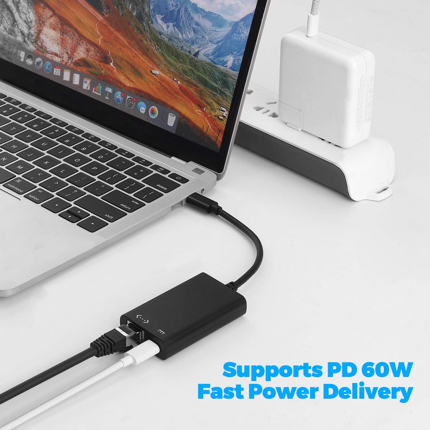 Unknown USB C to Ethernet Adapter with Fast 60W Charging, Compatible with Windows, Mac, Chrome OS