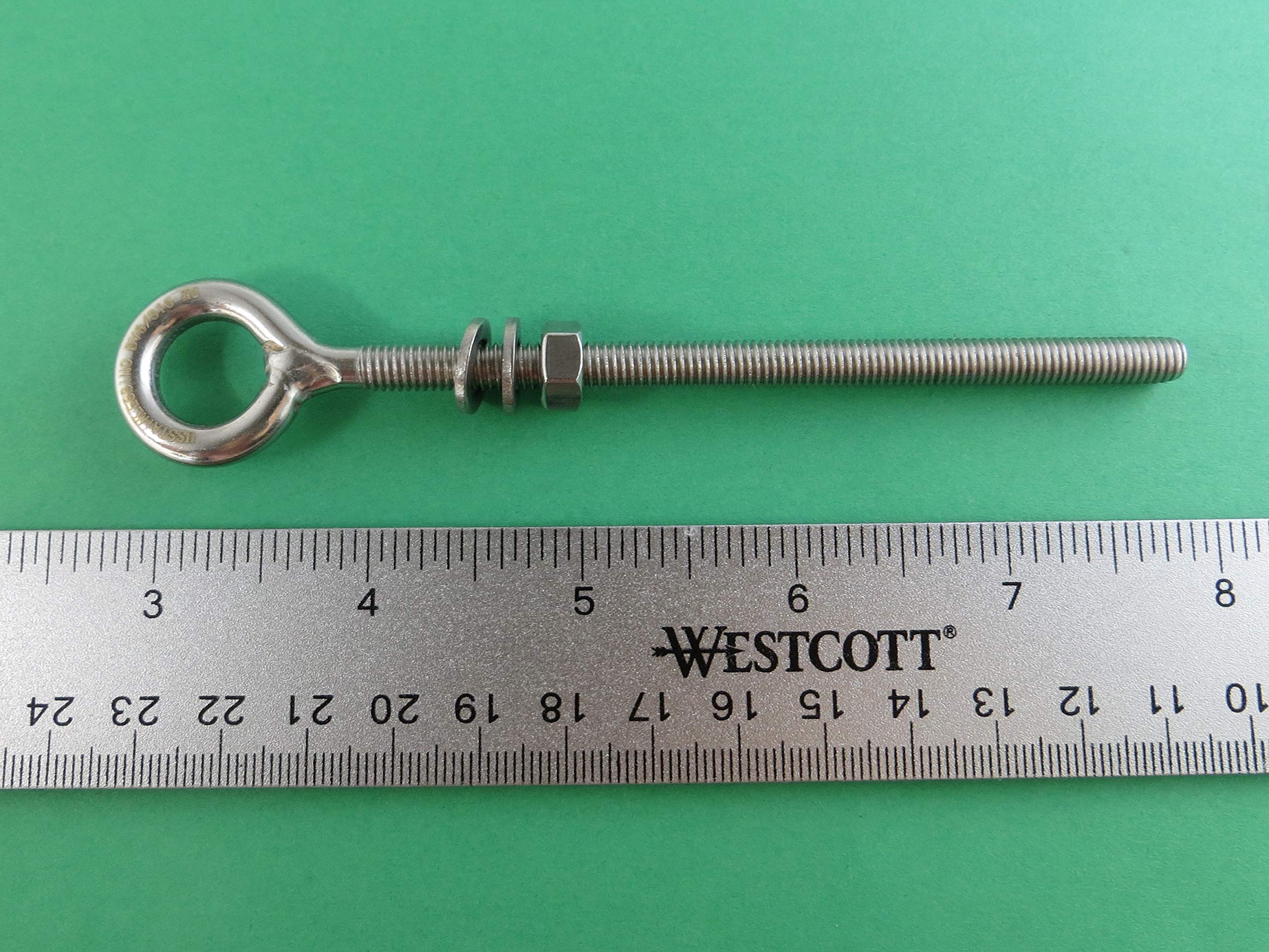 US STAINLESS 2 Pieces Stainless Steel 316 M6 Eye Bolt 6mm x 100mm Marine Grade Pitch of 1
