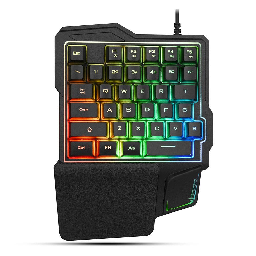 whdz USB Wired Mechanical Feeling Keyboard Mouse Set Ergonomic Single Hand Gaming Keyboard and Backlit Mouse Combo with Wrist Rest Support