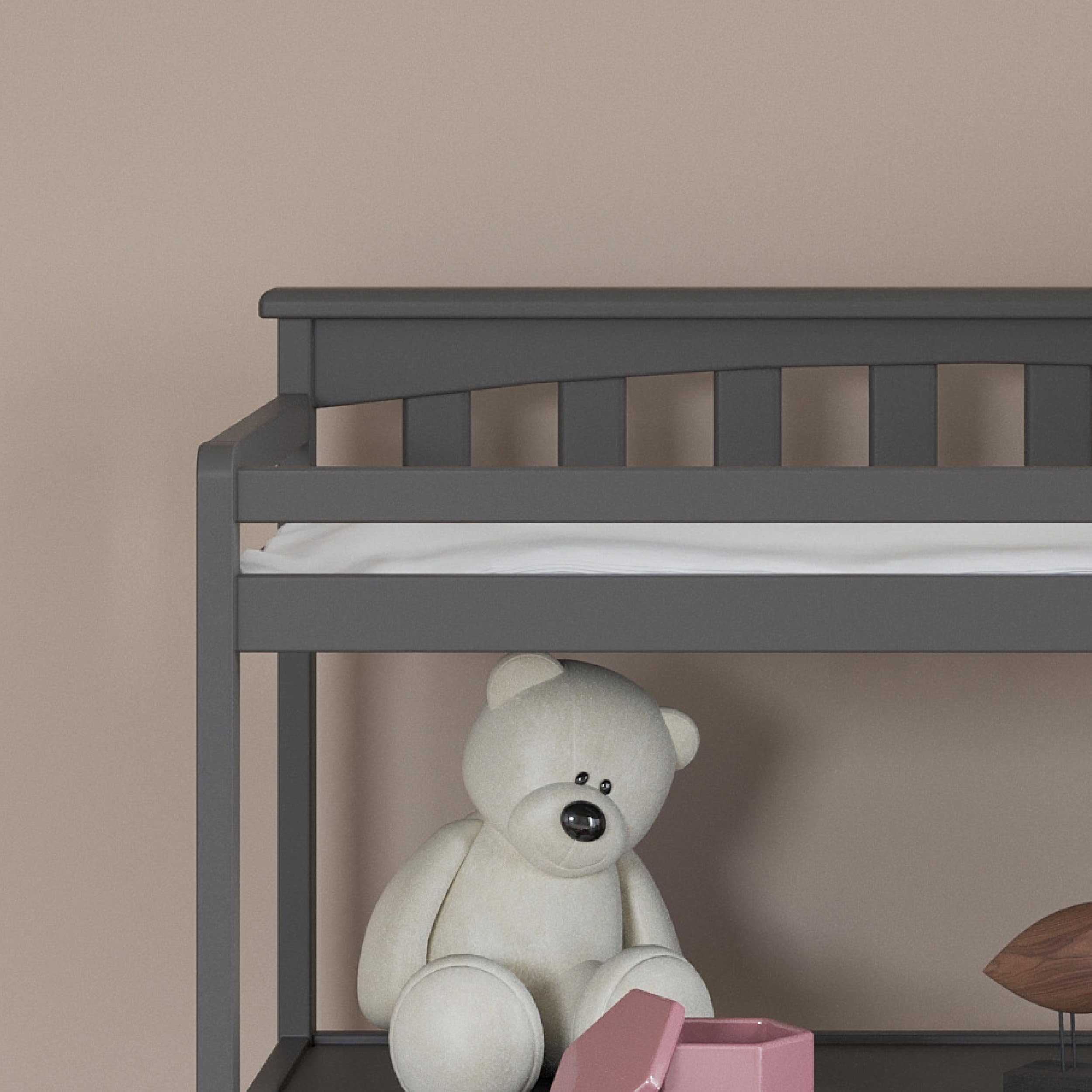 Child Craft Flat Top Infant Changing Table, Water-Resistant Pad and Safety Strap, Anti-Tip Kit Included to Prevent Tipping, Non-Toxic, Baby Safe Finish (Cool Gray)