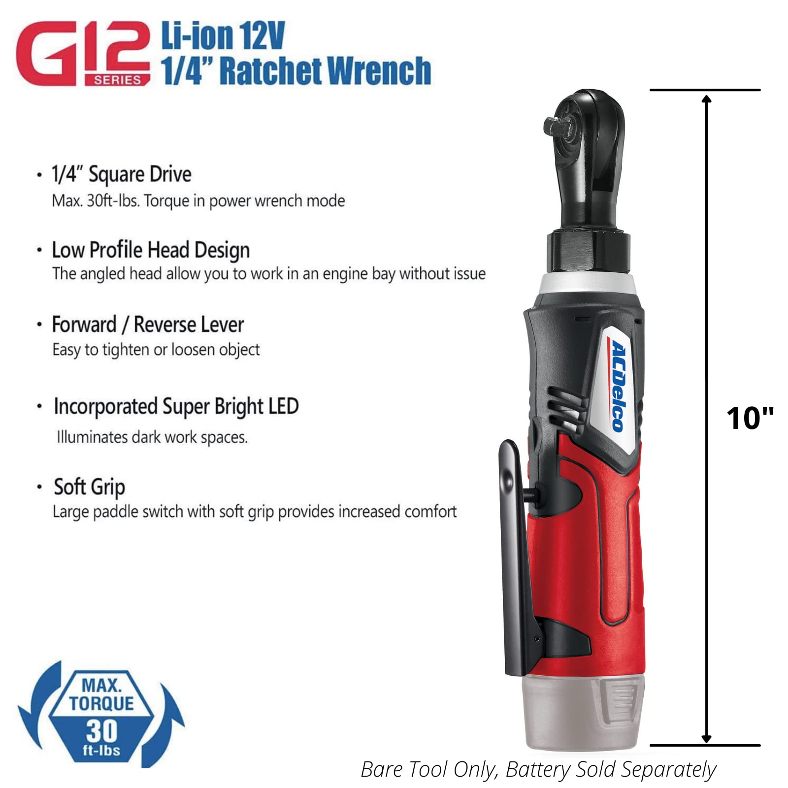 ACDelco ARW1209-K9 G12 Series 12V Li-ion Cordless ¼” & 3/8” Ratchet Wrench Combo Tool Kit with Canvas Bag