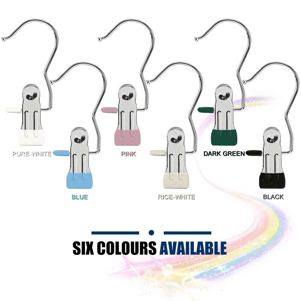 Hangers Clips,Stainless Hooks for Closet Hooks,Laundry Hanging Hooks,Travel Portable Clothes,Boot Tall Towel Hats Socks Pants and Bras (10, Rice-White)