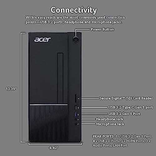 acer Aspire Newest 13th Generation i5 Business Tower Desktop Computer, 13th Gen Intel Core i5-13400, 32GB RAM, 2TB SSD, Wi-Fi 6, HDMI, Wired Keyboard and Mouse, Windows 11 Pro, Black