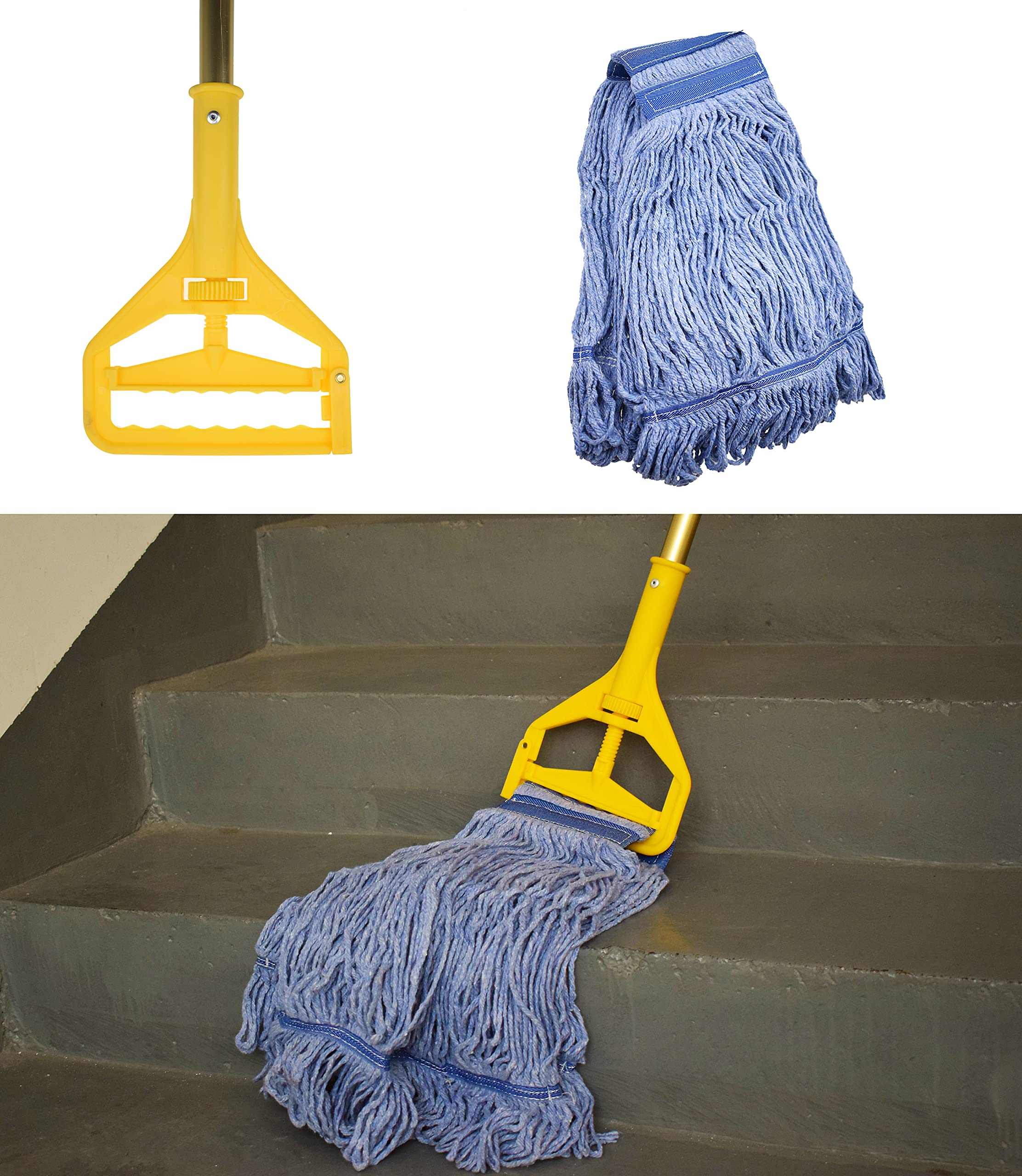 Mop Head Replacement Commercial Heavy Duty String Blue Wet Mop Heads for 3 Typs Commercial Mop Handle(4 pcs,Medium,Weight 16oz)