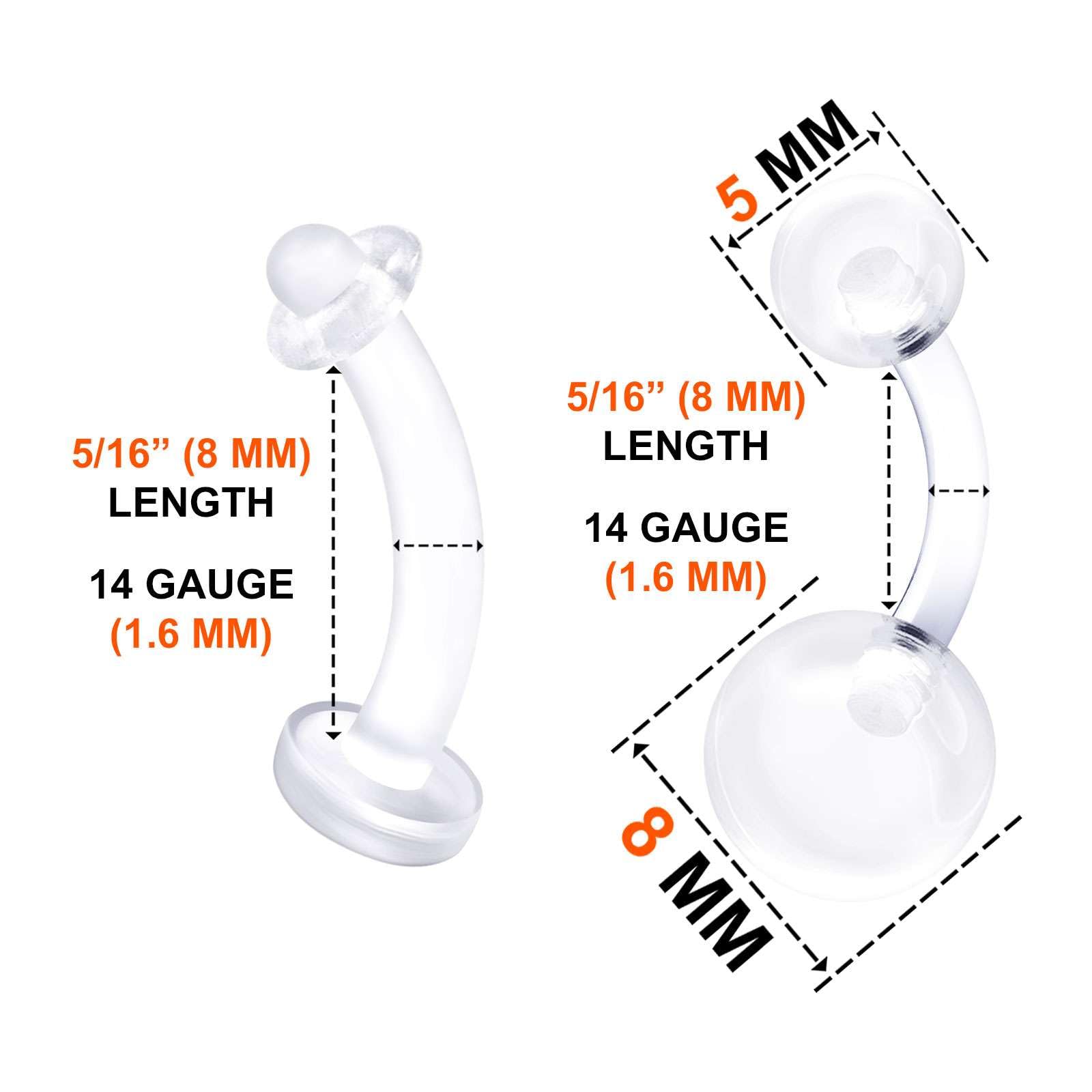 4PCS Flexible Acrylic Clear Belly Button Ring Retainer 14 Gauge 1/2 12mm Navel Bar Earrings Piercing Jewelry 2474
