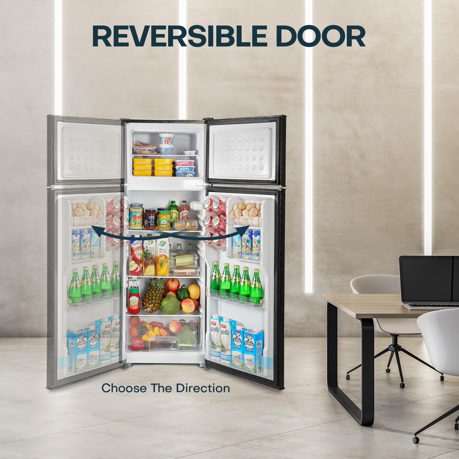 Upstreman 7.7 Cu.Ft. Refrigerator with Freezer, Double Door Refrigerator, Adjustable Thermostat, Large Capacity, Reversible Door Swing, Refrigerator for Apartment, Office, Dorm, Black(BD75)