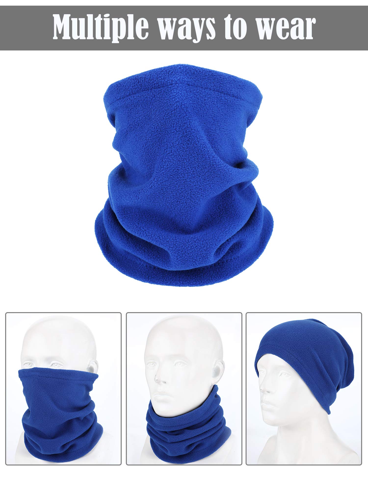 4 Pieces Kids Snood Winter Neck Warmers Fleece Gaiter Windproof Cuellos Cover (Black, Dark Grey, Royal Blue, Navy Blue)