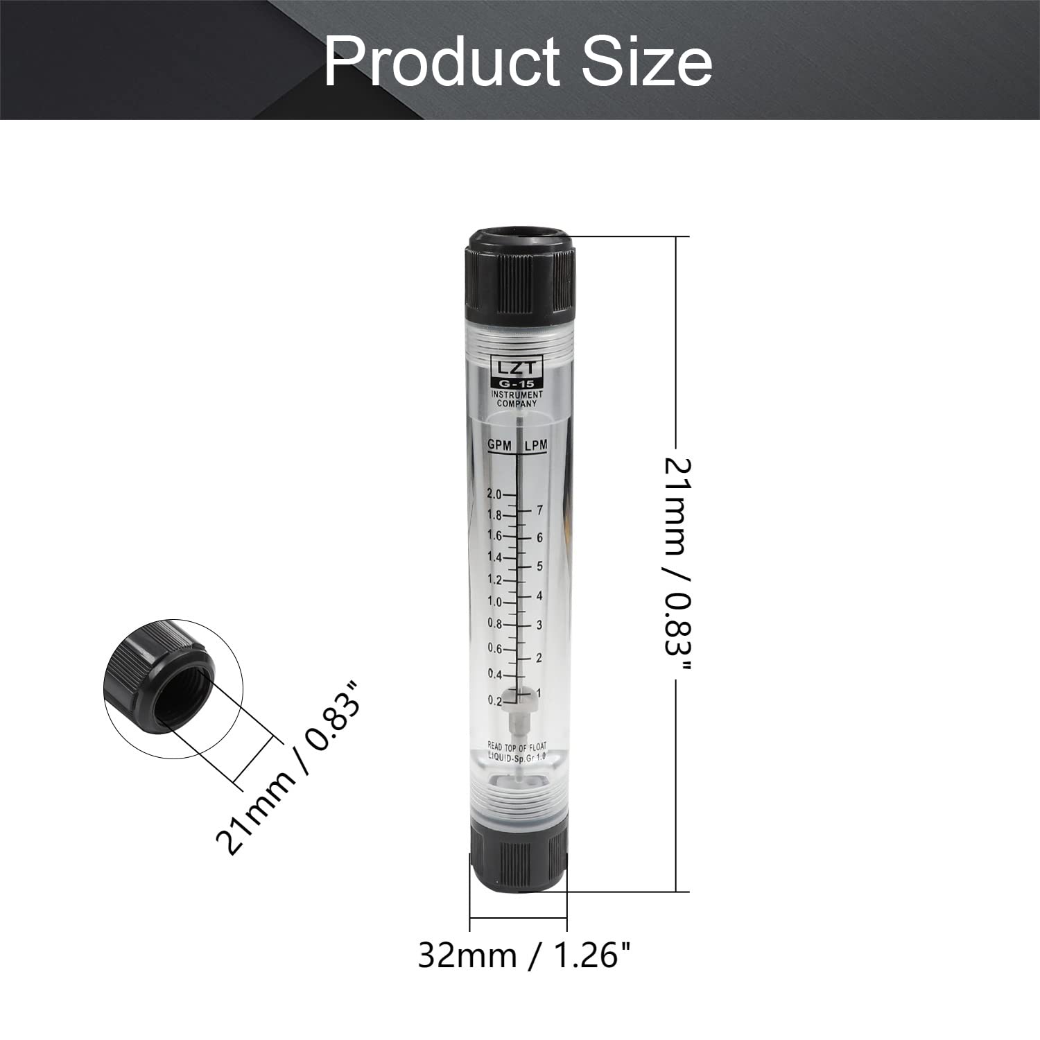Othmro 0.2-2GPM Organic Glass Panel Type Water Flow Meter LZT-15G 1pcs