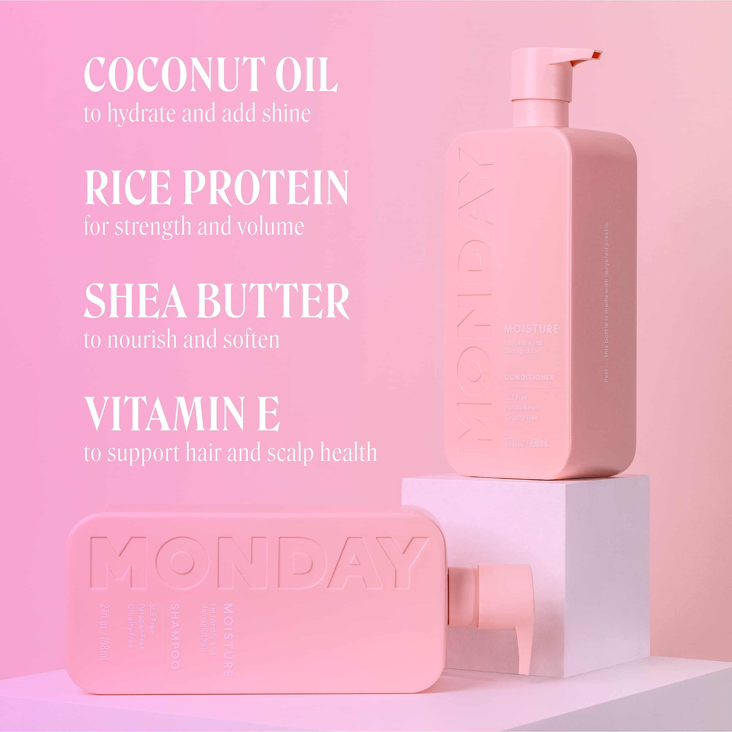 MONDAY HAIRCARE Moisture Conditioner (Amazon Exclusive) 30oz for Dry, Coarse, Stressed, Coily and Curly Hair, Made from Coconut Oil, Rice Protein, Shea Butter, & Vitamin E, 100% Recyclable Bottles