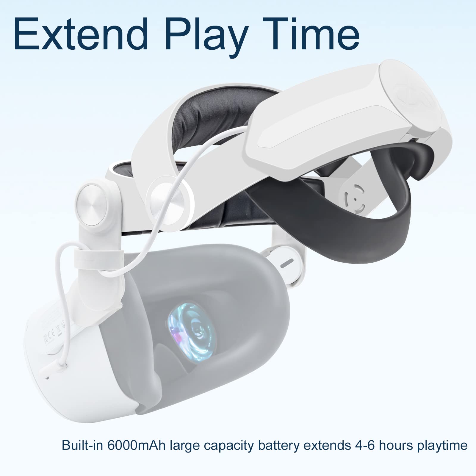 8VR Head Strap with Battery for Oculus Quest 2, Adjustable Elite Strap with 6000mAh Battery Pack for Enhanced Comfort and Playtime in VR, Fast Charging and Counter Balance Quest 2 Accessories