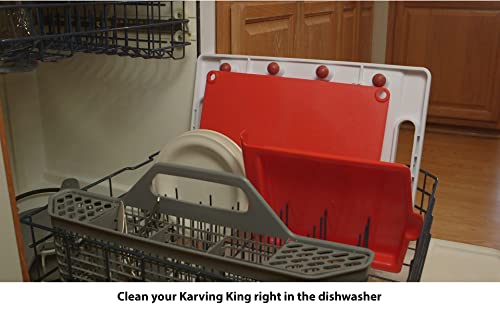Karving King Dripless Cutting Board 2 in 1 System Non Slip Feet & Spikes Hold Food in Place while Carving Juice Groove Fills Drip Collection Drawer for Gravy & Easy Clean Up - Blue